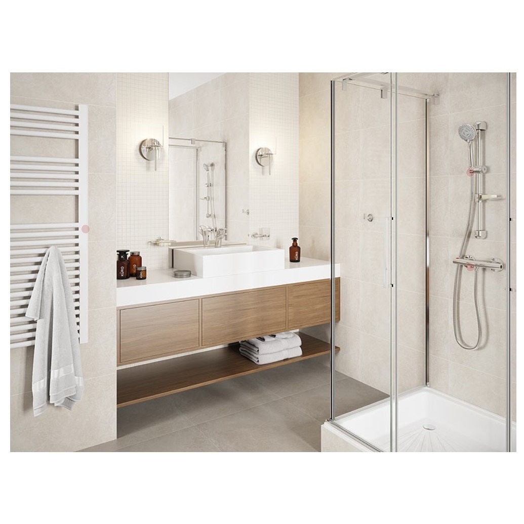 Set radiator baie drept 450 X 1200 mm cu robineti tur - retur alb Ferro ...