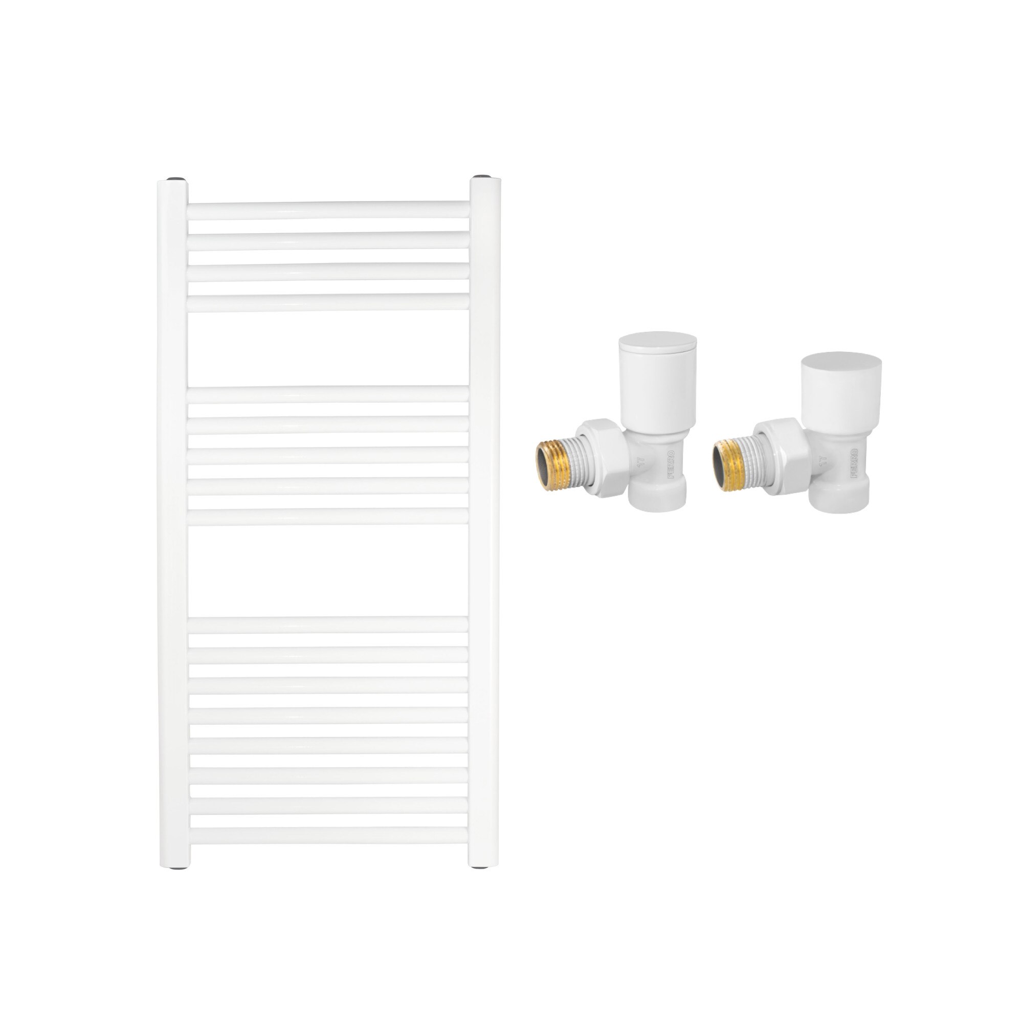 Set radiator baie drept 450 X 1200 mm cu robineti tur - retur alb Ferro ...