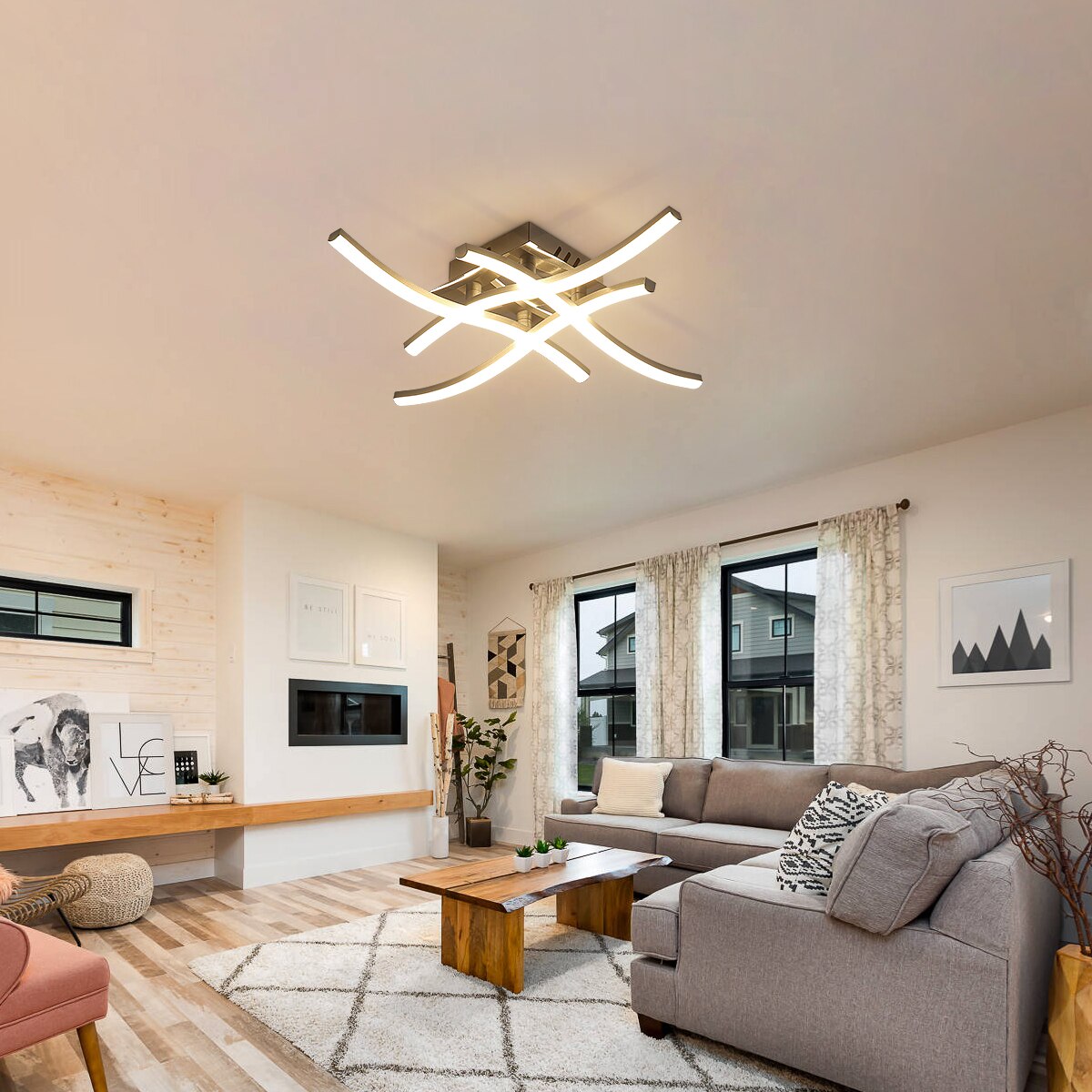 Set 2 x lustre, Goeco, Aluminiu/Plastic, 24 W, LED, Argintiu - eMAG.ro