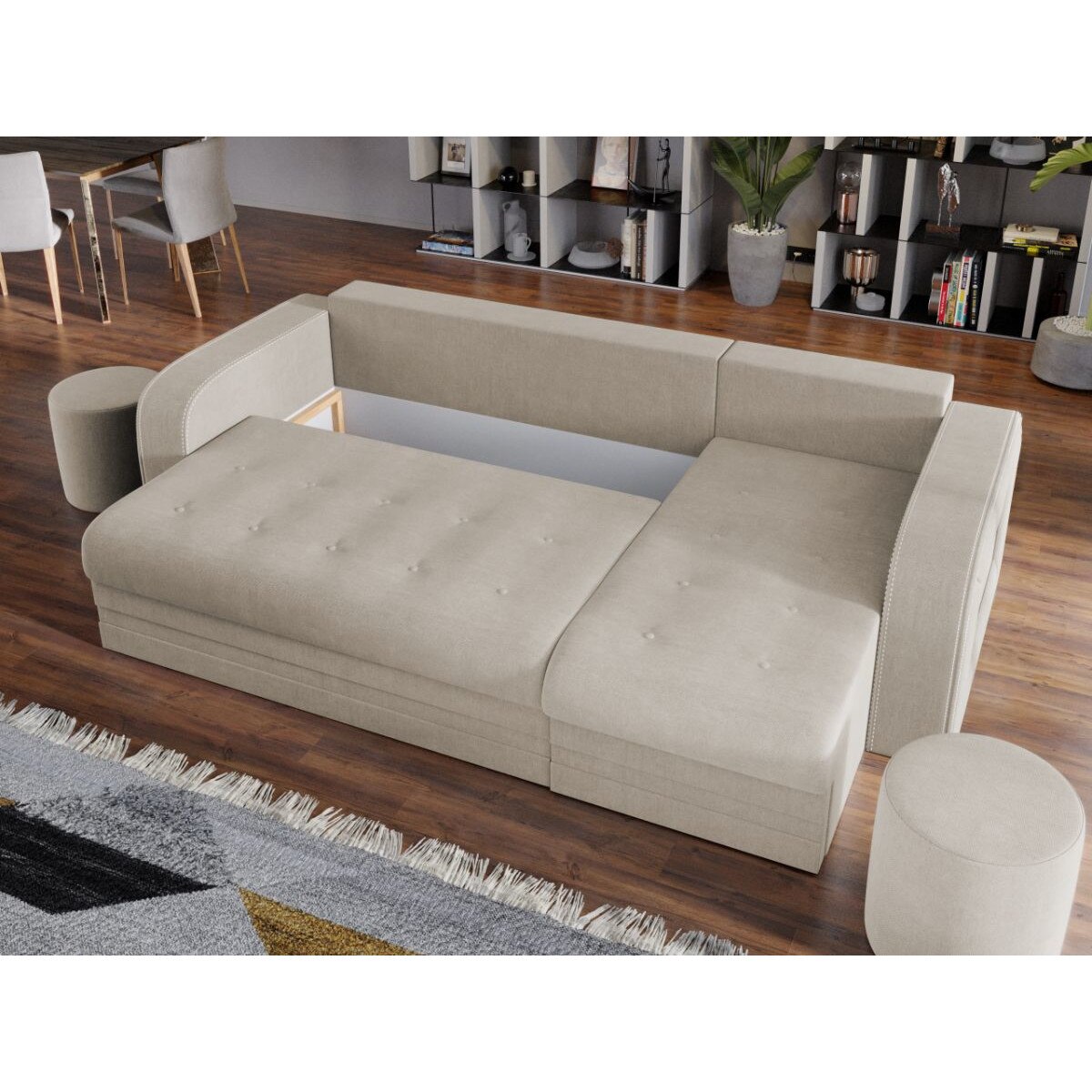 Coltar Juno, extensibil, cu lada depozitare, stofa, 250 x 147 x 80 cm ...