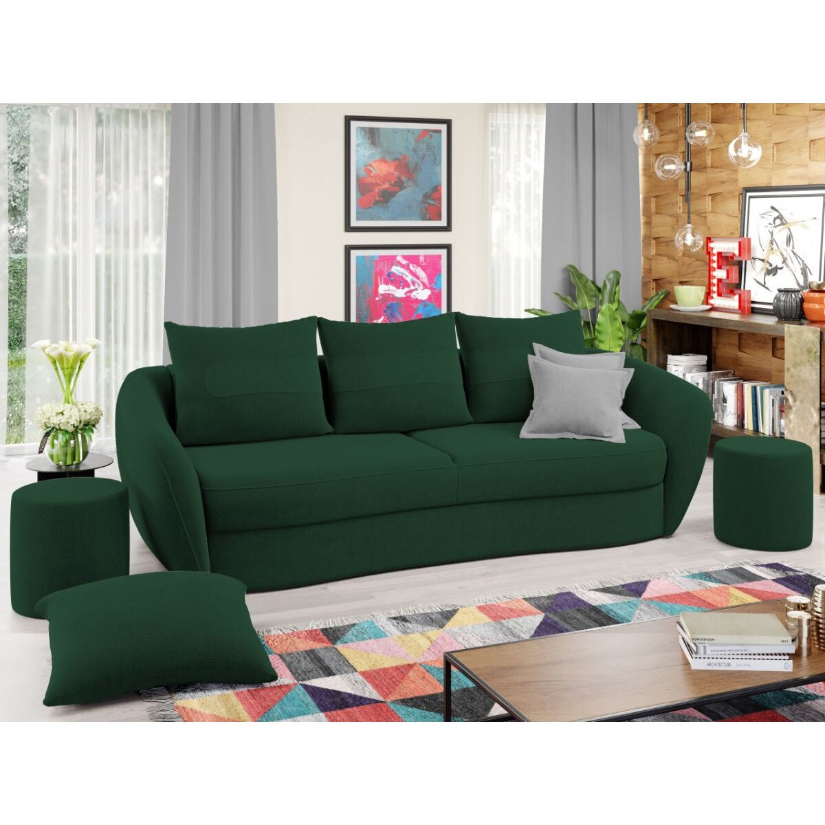 Canapea Ella, extensibila, cu lada depozitare, stofa, 245 x 120 x 90 cm ...