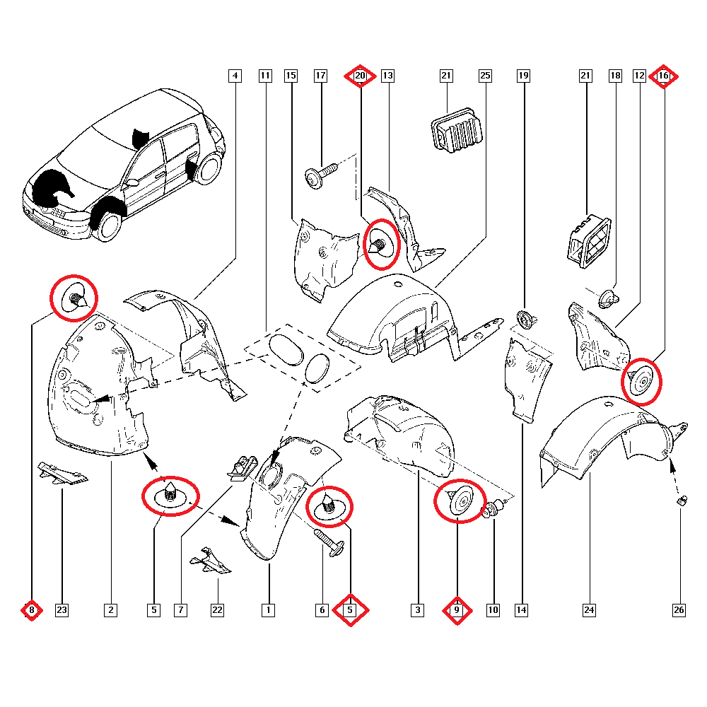 LogoLed burkolat rögzítő patent készlet, 10 db, Dacia Renault ...