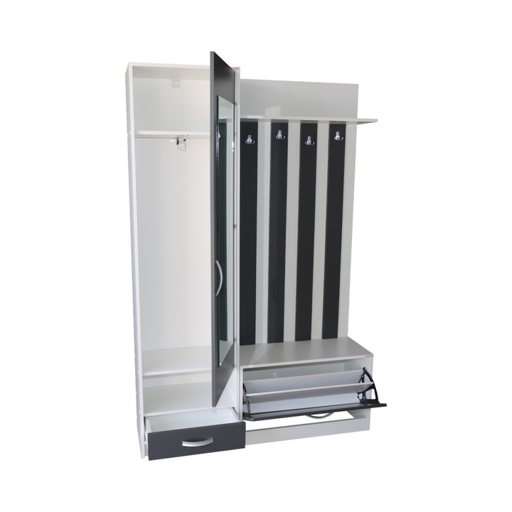 Cuier cu Dulap Andrei Alb / Gri, 130 x 37 x 200 cm - eMAG.ro