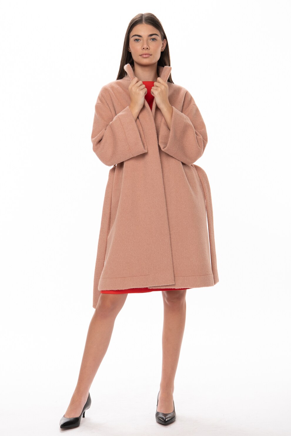 Couture de Marie, Palton din amestec de lana cu maneci cazute Rina, Roz ...