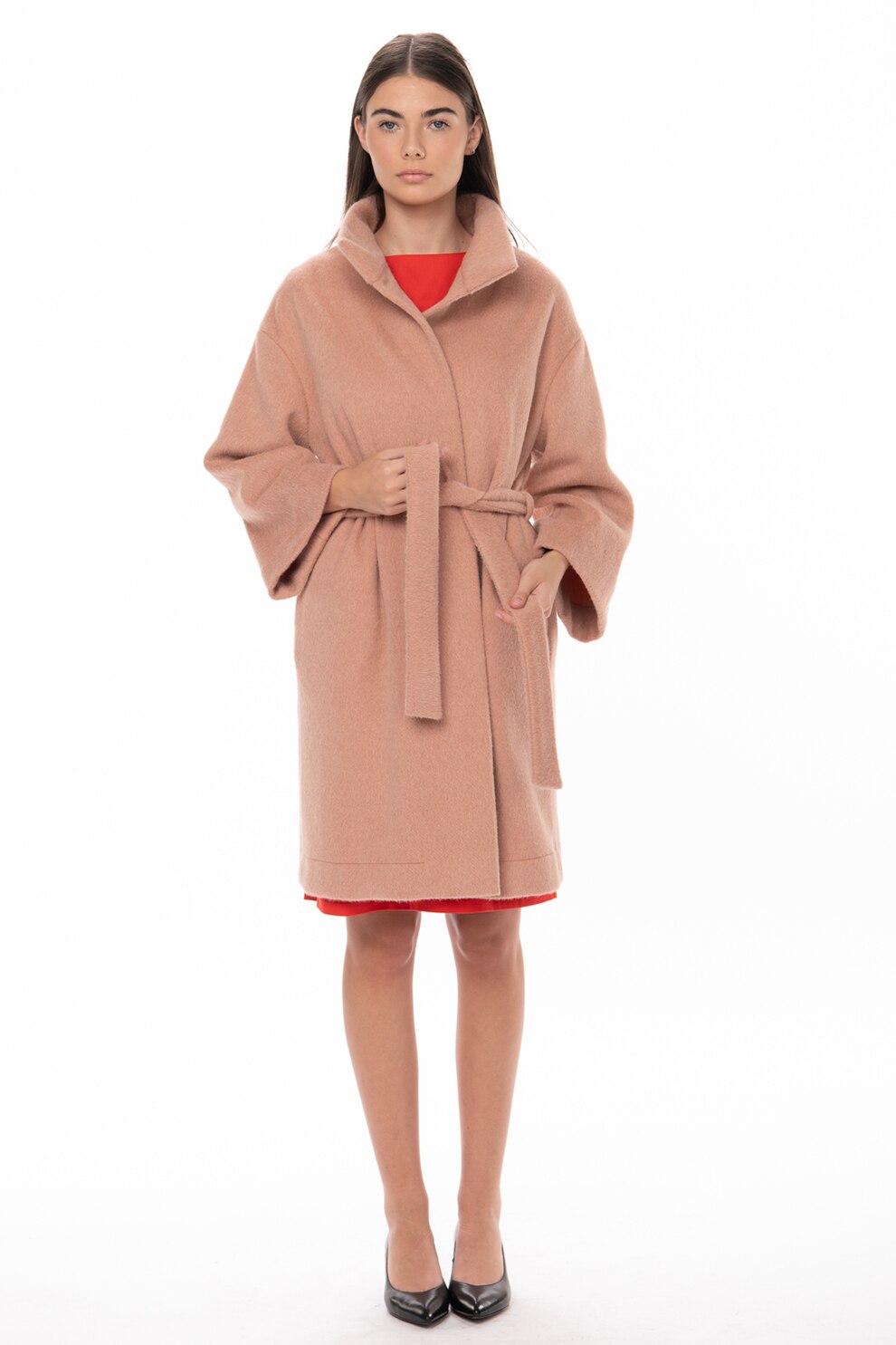 Couture de Marie, Palton din amestec de lana cu maneci cazute Rina, Roz ...