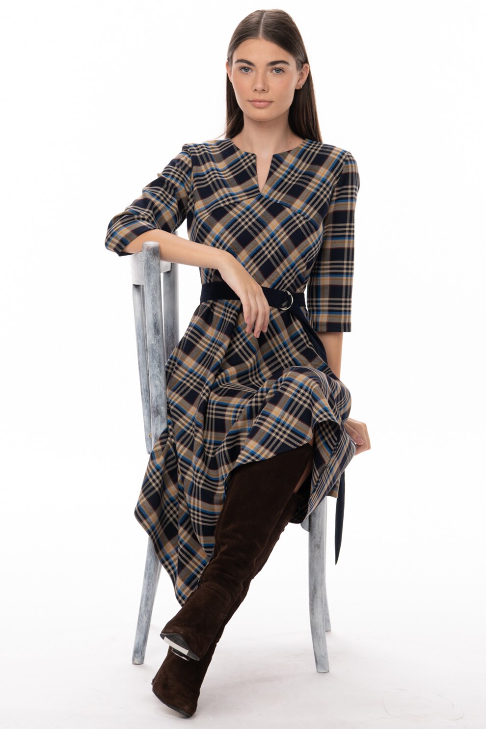 Couture de Marie, Rochie din amestec de lana cu model in carouri Bonnie ...