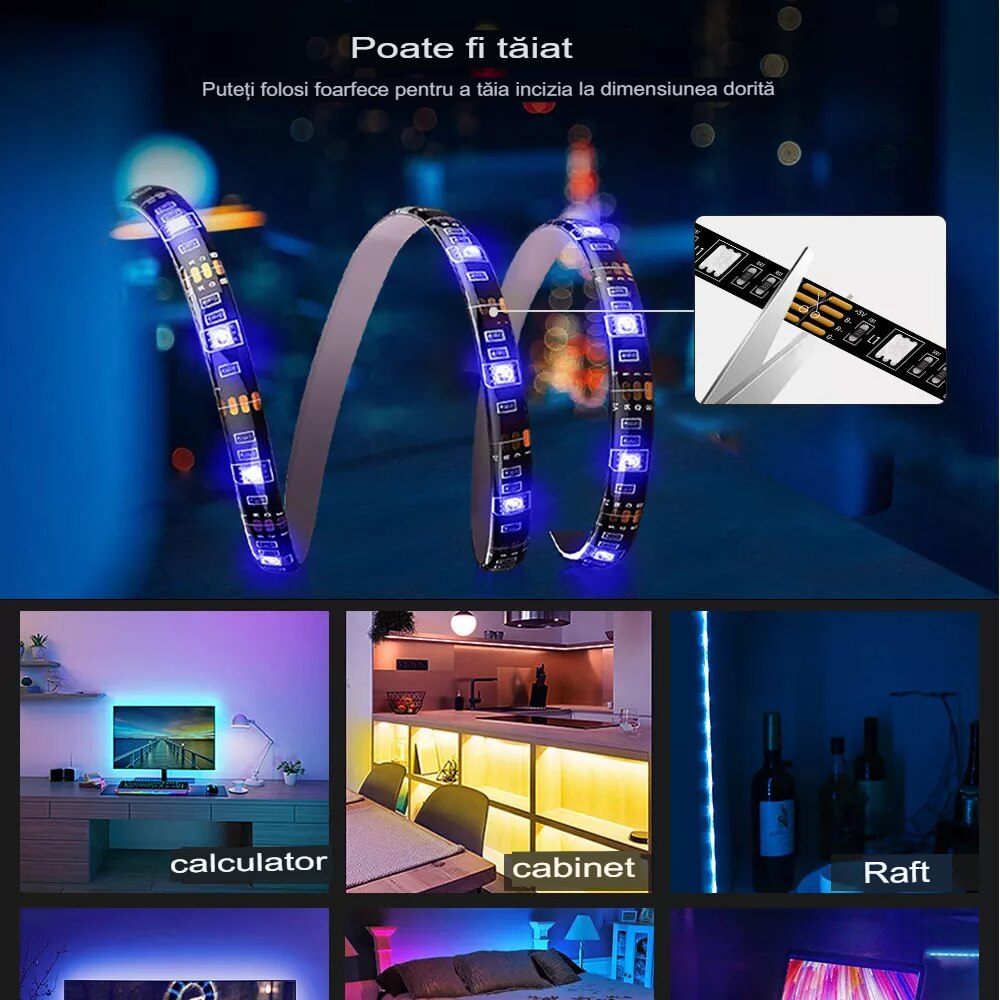 Banda LED, culori RGB, 10 Metri, 180 leduri, WIFI, adeziva, Bluetooth ...