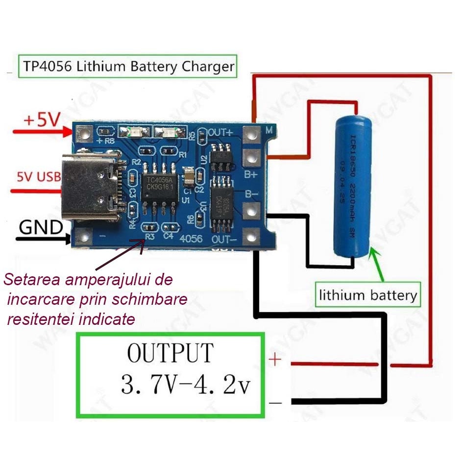 Circuit de incarcare 1 acumulator Li-Ion 18650 cu Type-c USB si ...