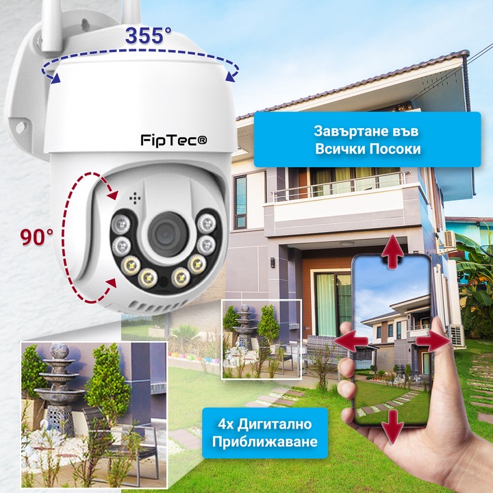 Комплект Смарт Охранителни Камери за Външен Монтаж Fiptec Lo24 Max