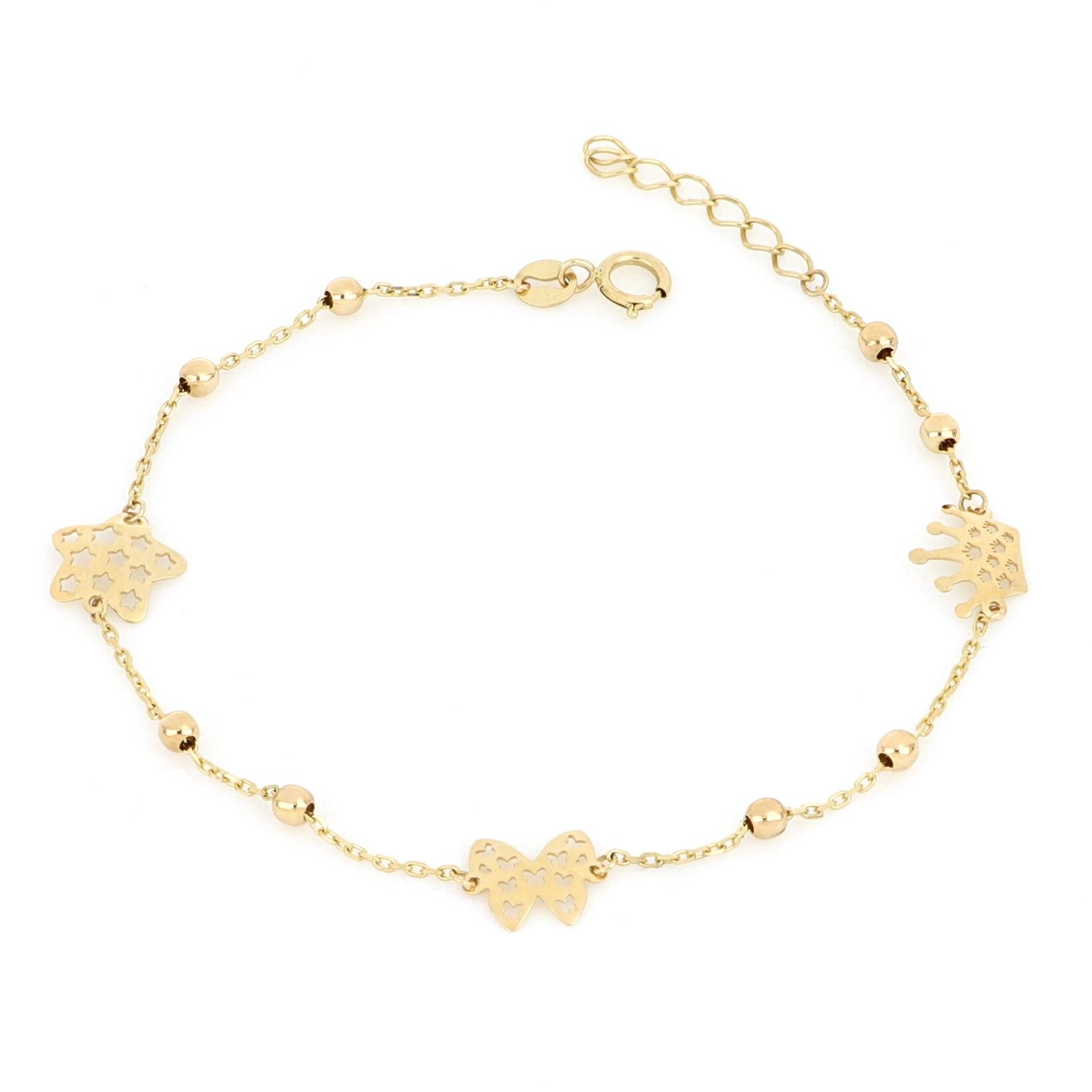 Bratara cu fluture, coroana si stea, aur 14k - eMAG.ro