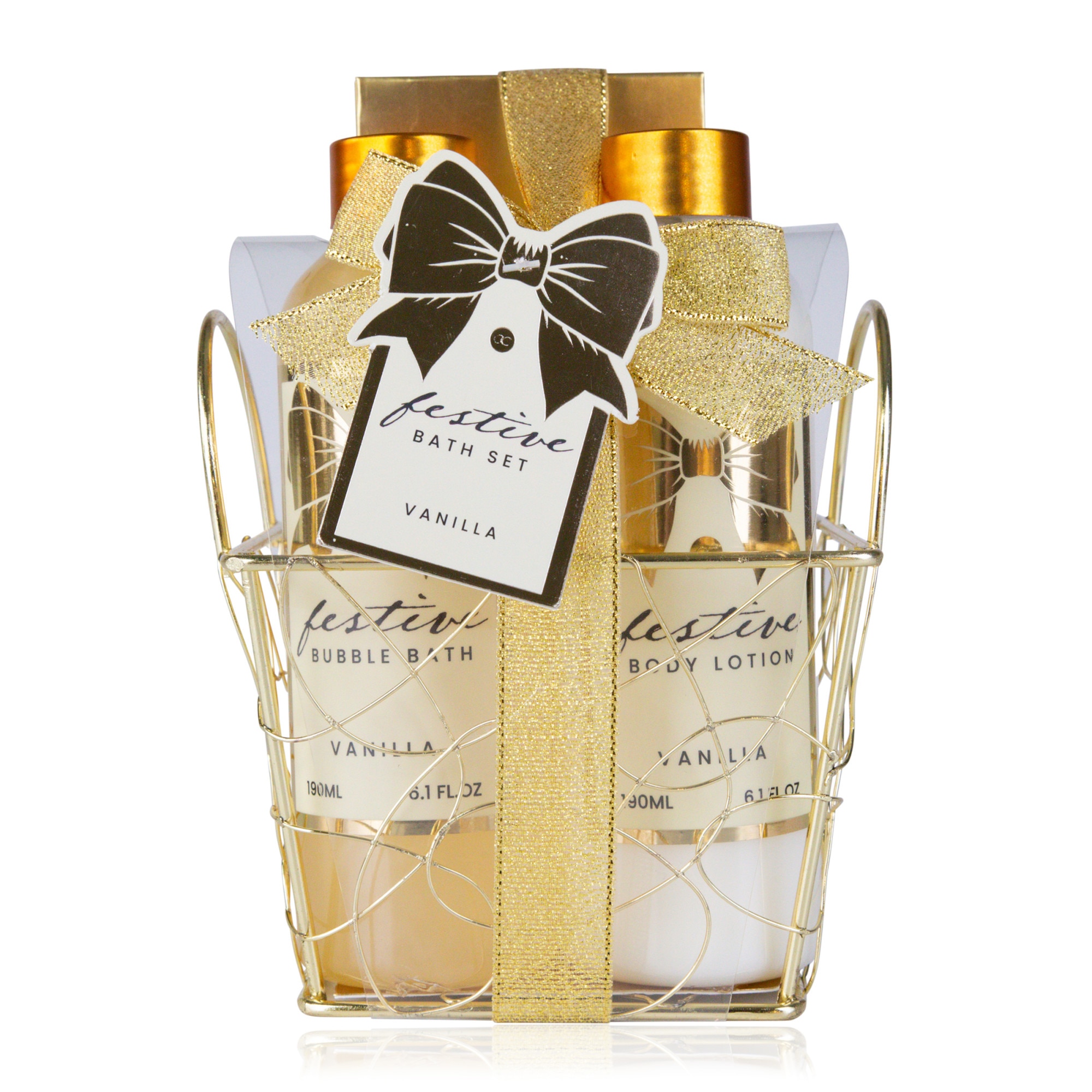Set pentru baie Festive cu 3 produse 475 ml cu aroma vanilie in cos ...