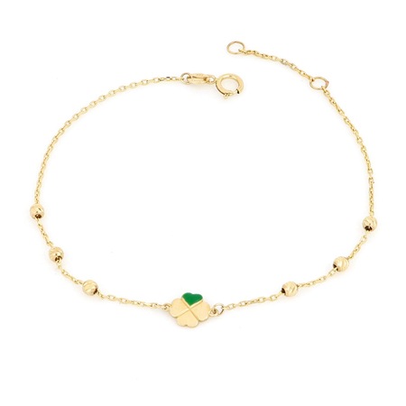 Bratara dama element central trifoi colorat in verde, aur 14k - eMAG.ro