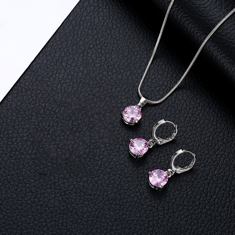 Set pandantiv cu colier si cercei, argint S925, roz - eMAG.ro