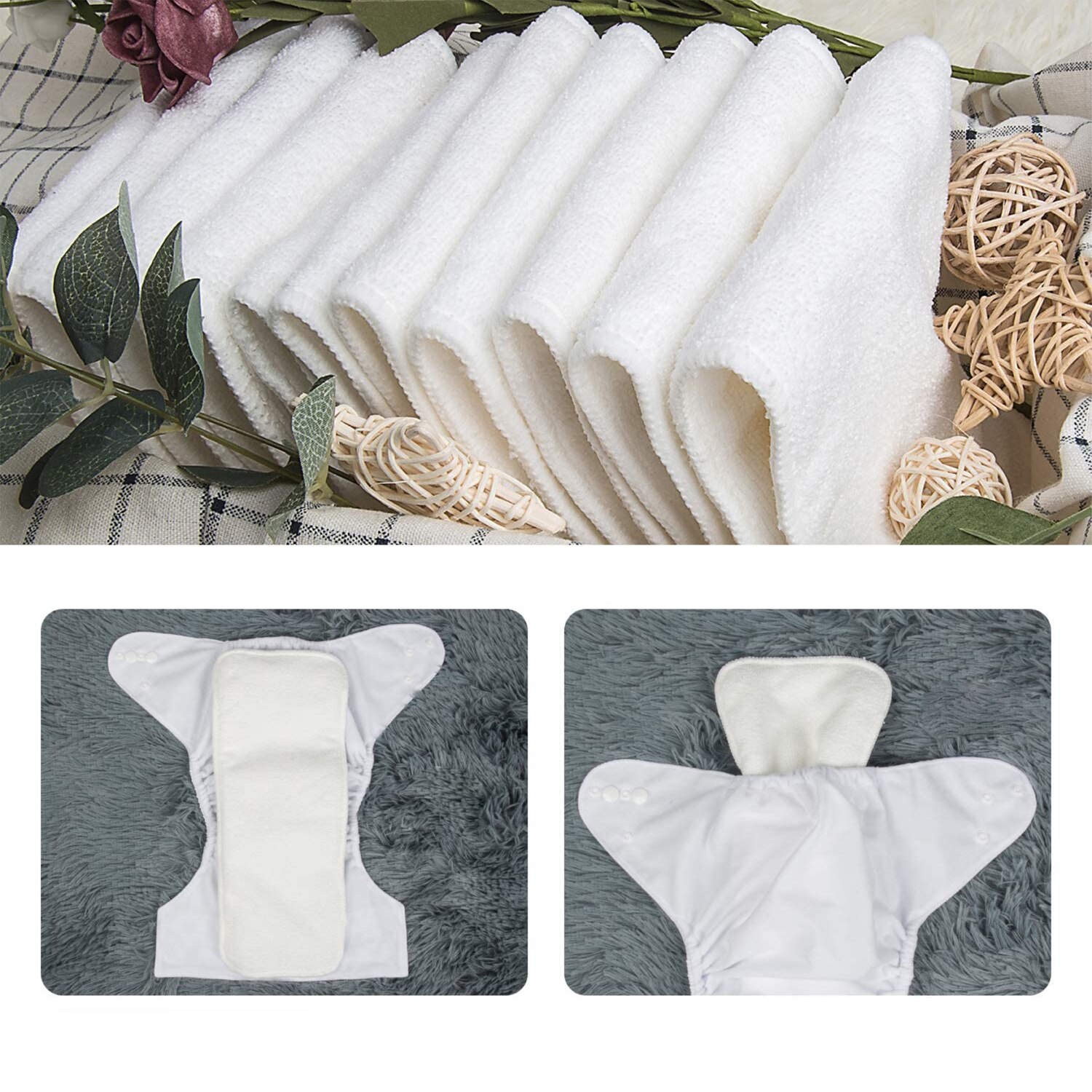 Set 4 scutece bebe, 1 saculet pentru transport si 8 insertii absorbante ...