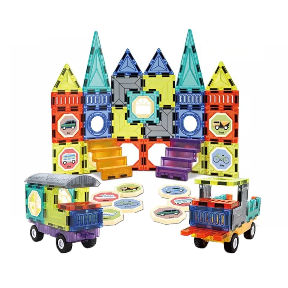 Set de Constructie Magnetic Tiles 3D Giftry®, jucarii educationale ...