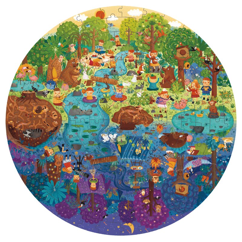 Puzzle O zi in padure, MiDeer, 15 piese, Carton, Rotund, Multicolor, 5 ...