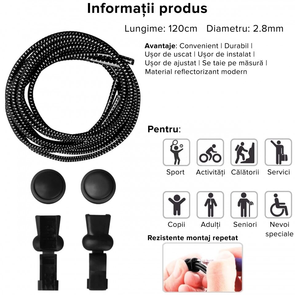 Sireturi Elastice reflectorizante LQT cu sistem NO TOUCH cu Locker ...