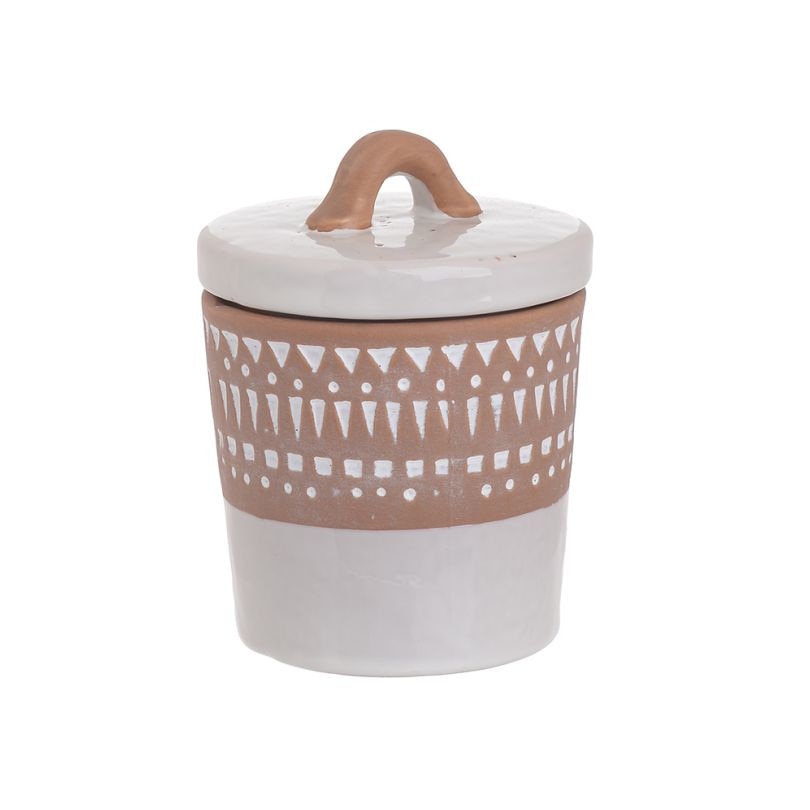 Vas decorativ ceramic cu capac, alb/ maro, 11X11X14 - eMAG.ro