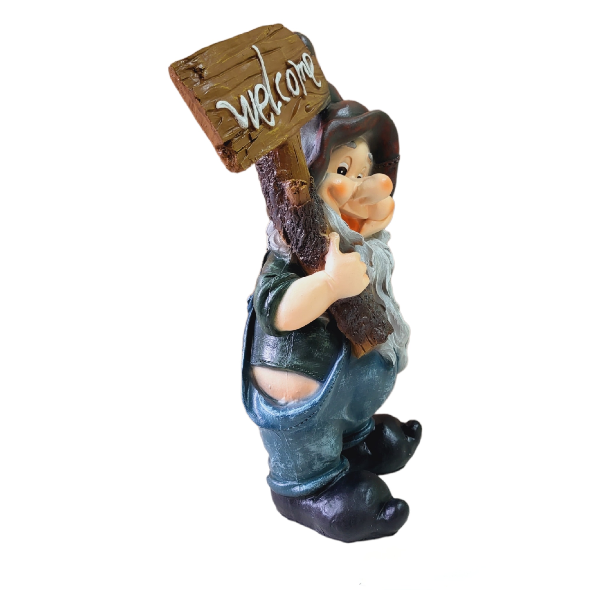 Figurina de gradina Piticul Welcome, polystone, pictata manual ...