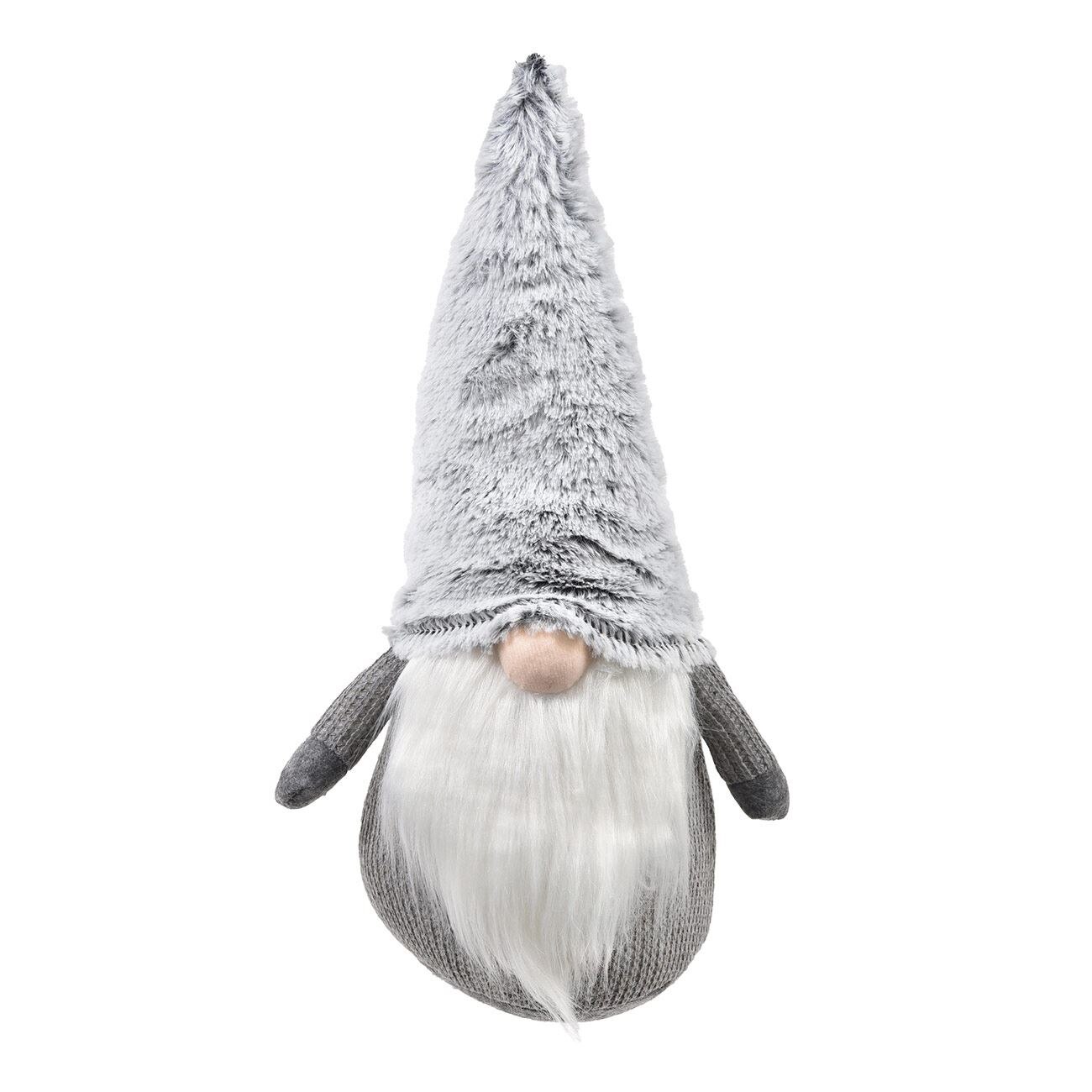 Gnom de Craciun, caciula pufoasa si barba lunga, gri alb, 39cm - eMAG.ro