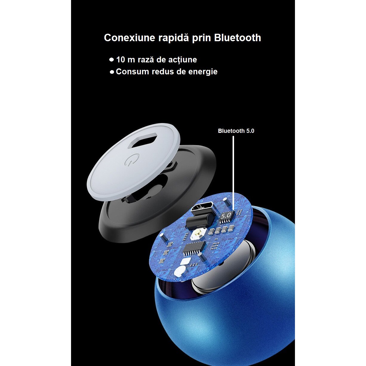 Mini Boxa portabila, Bluetooth 5.0, albastru gradient, metalica - eMAG.ro