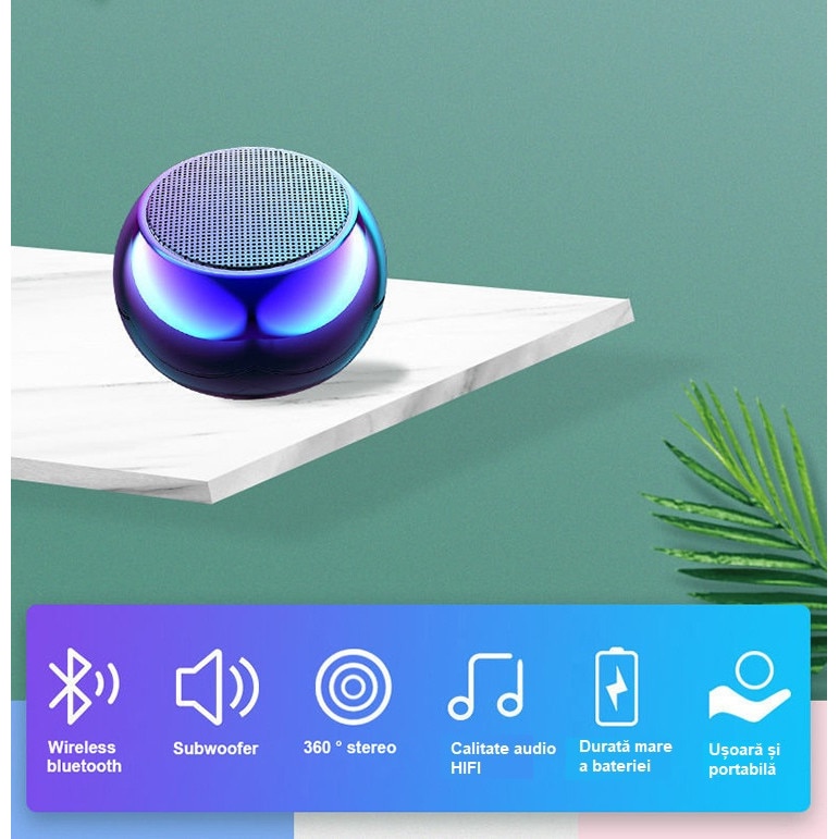 Mini Boxa portabila, Bluetooth 5.0, albastru gradient, metalica - eMAG.ro