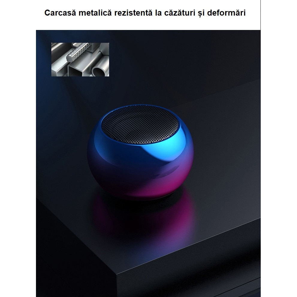 Mini Boxa portabila, Bluetooth 5.0, albastru gradient, metalica - eMAG.ro
