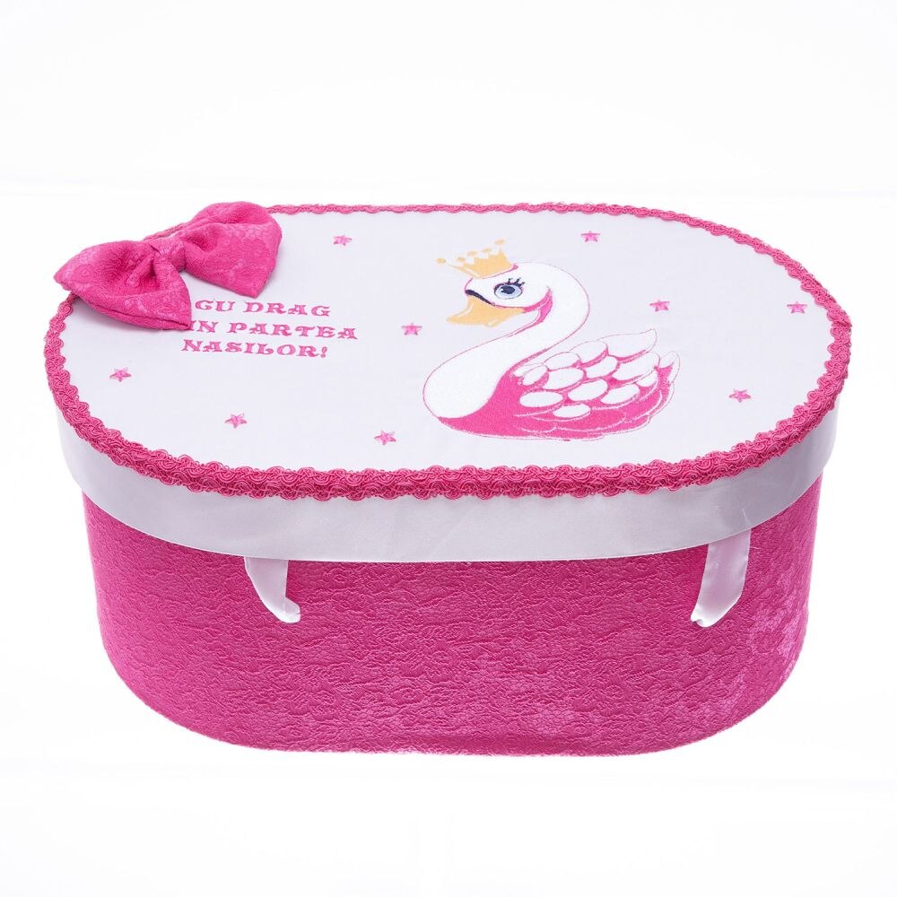 Cufar trusou botez Lebada Roz, Roz, Catifea, 1 piesa - eMAG.ro