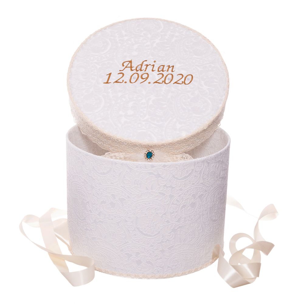 Cufar trusou botez Print, Alb-Ivory, Brocart, 1 piesa - eMAG.ro