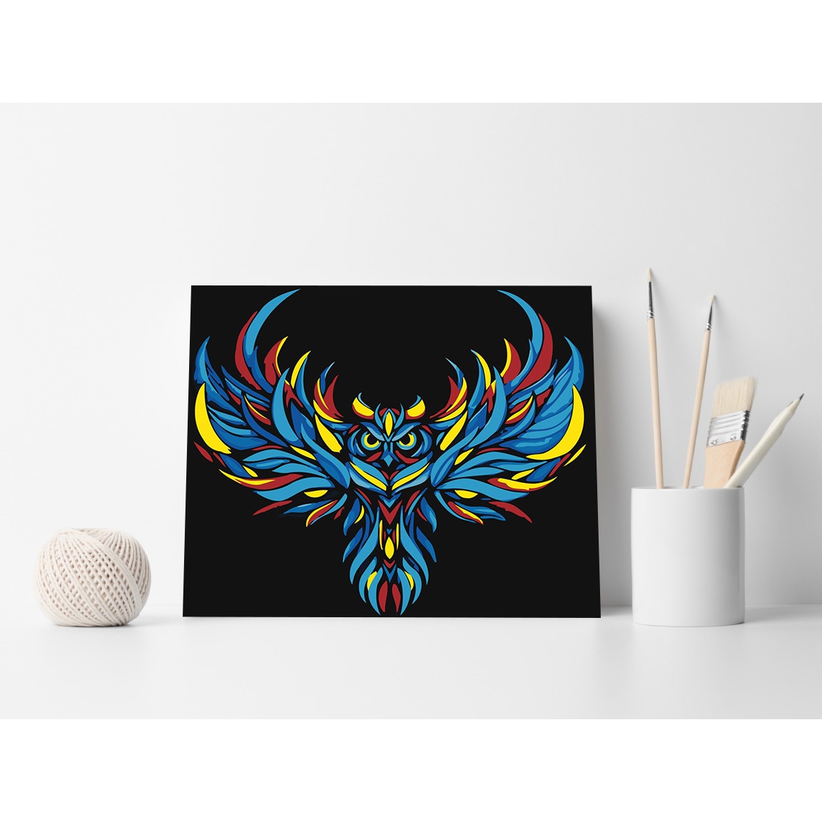 Set pictura pe numere Bufnita colorata 3051, panza bumbac pe rama lemn ...