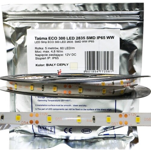 Banda 300 LED SMD 2835 24W cald IP44 12V 5 metri - eMAG.ro