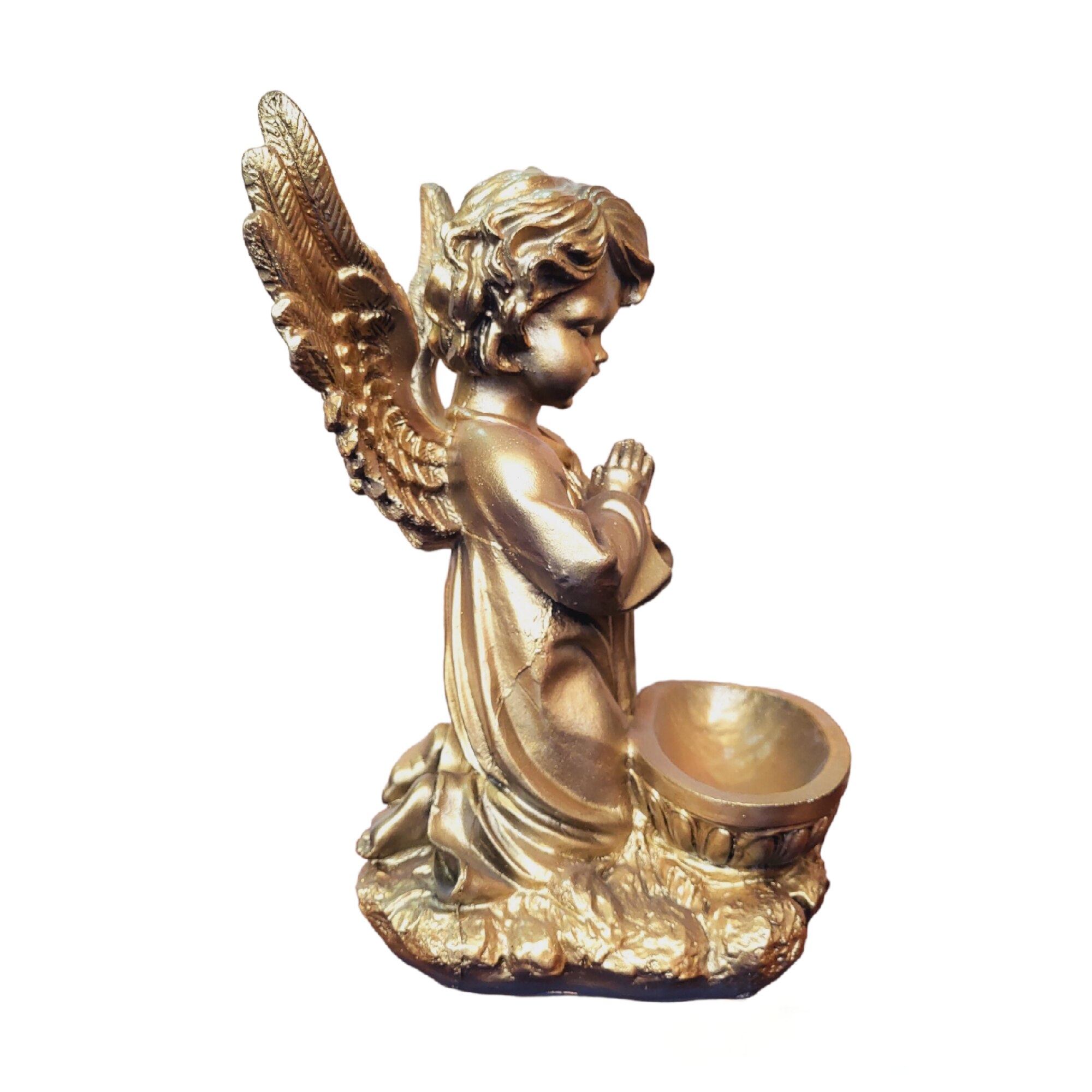 Statueta Inger care se roaga, polystone, exterior, auriu, inaltime 34 ...