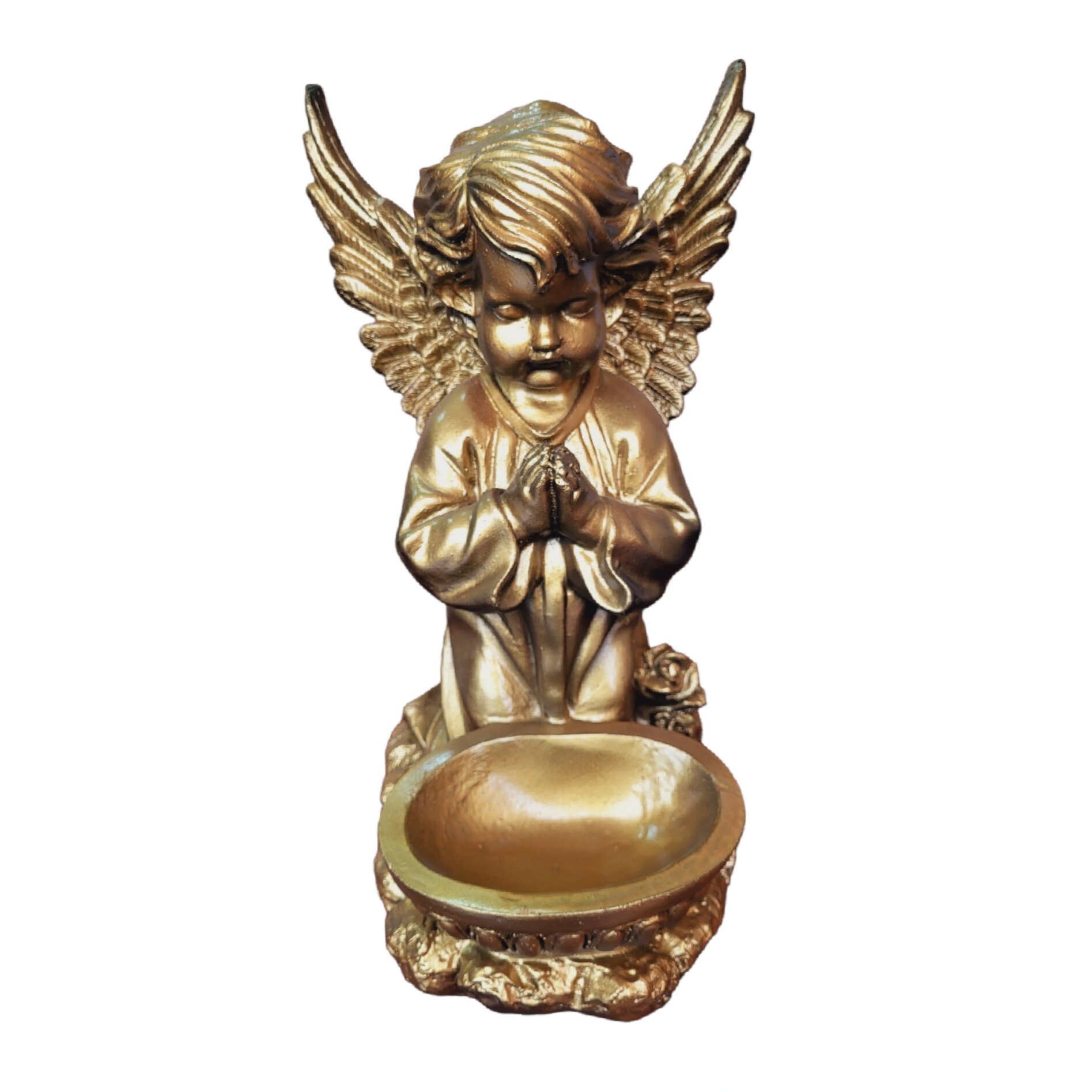 Statueta Inger care se roaga, polystone, exterior, auriu, inaltime 34 ...