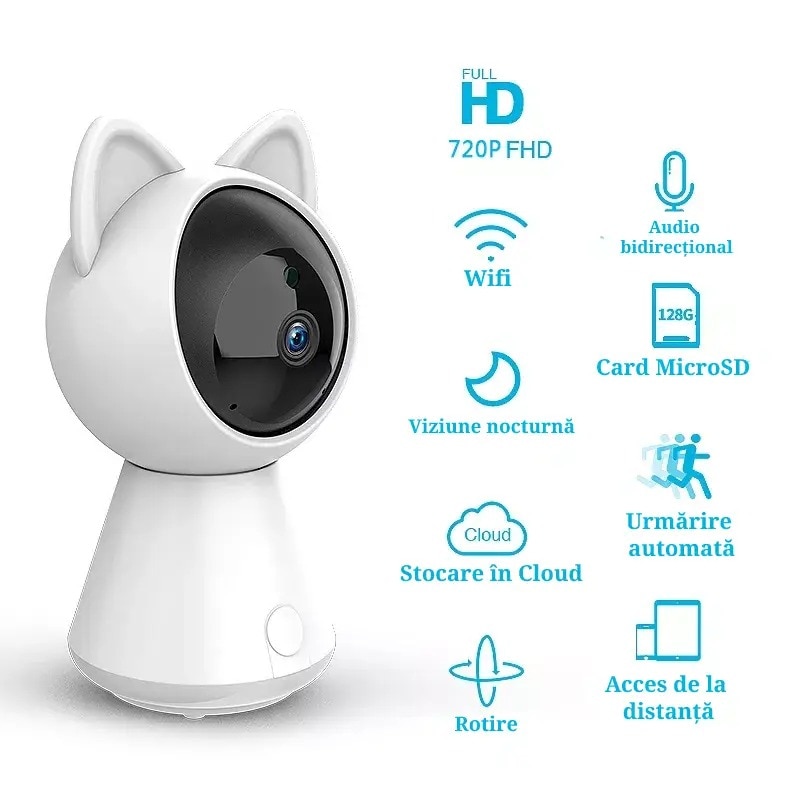 Camera inteligenta baby monitor Wi-Fi, 2MP, rotire automata 360 ...