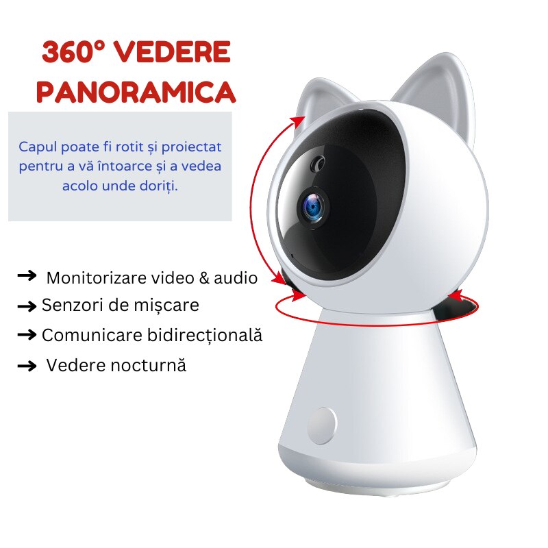 Camera inteligenta baby monitor Wi-Fi, 2MP, rotire automata 360 ...