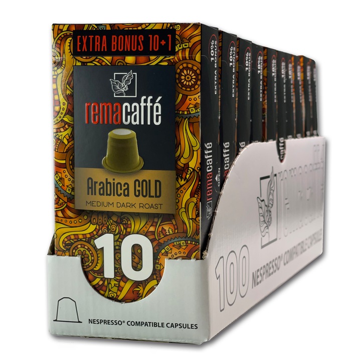 Pachet 110 capsule cafea Arabica Gold, REMACAFFE, Compatibil cu ...