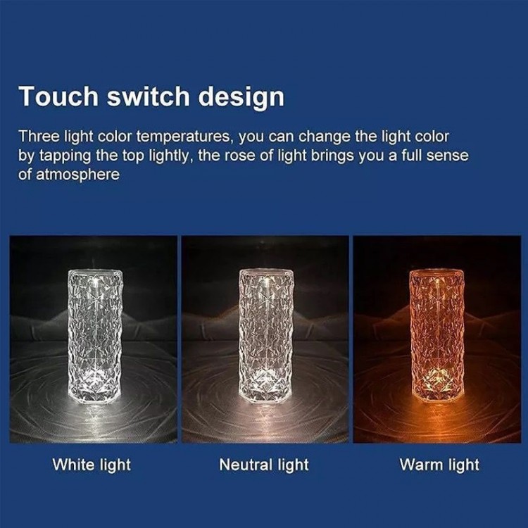 Lampa de masa decorativa cu LED "Crystal" Touch cu 3 temperaturi de ...