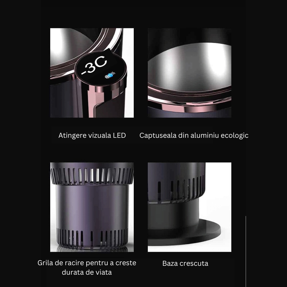 Suport pahar auto inteligent, Functie incalzire si racire 2 in 1 ...