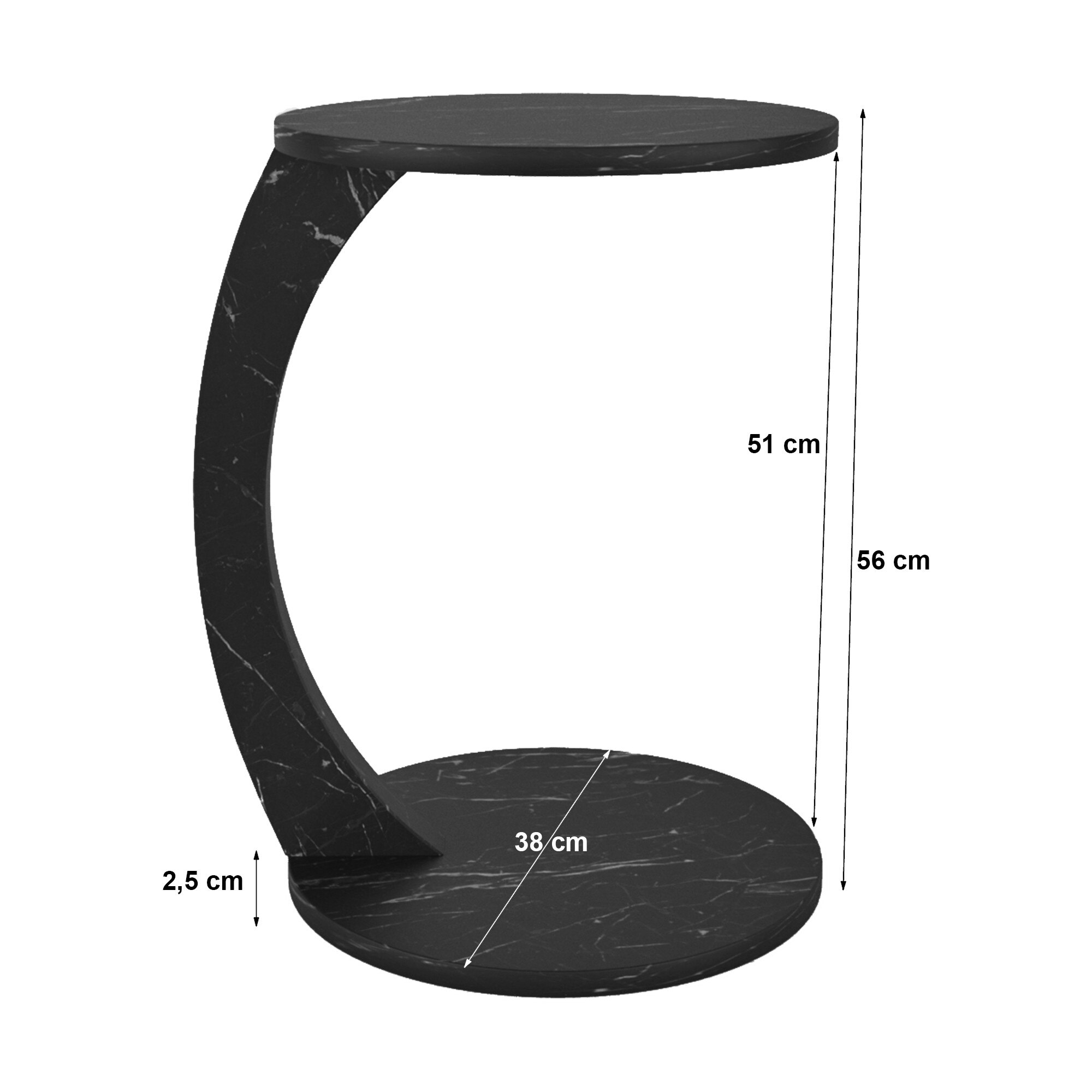Masuta laterala, en.casa, Holeby, 56 x 38 cm, pal, negru marmorat ...
