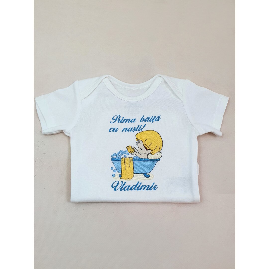 Body bebe Prima baita personalizat prin broderie, alb, bumbac 100%, 62 ...