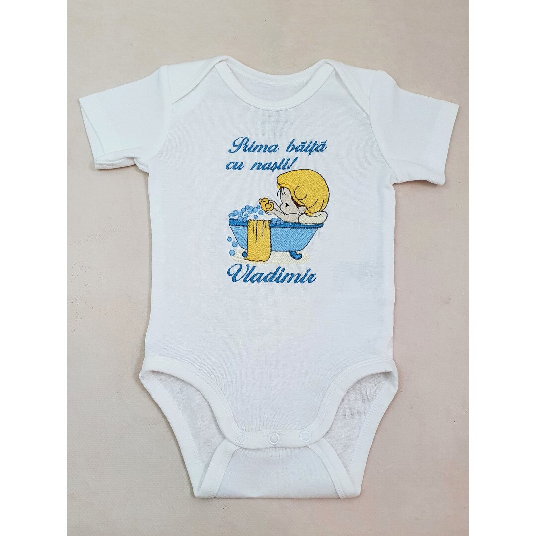 Body bebe Prima baita personalizat prin broderie, alb, bumbac 100%, 62 ...
