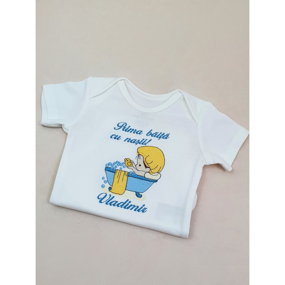 Body bebe Prima baita personalizat prin broderie, alb, bumbac 100%, 62 ...