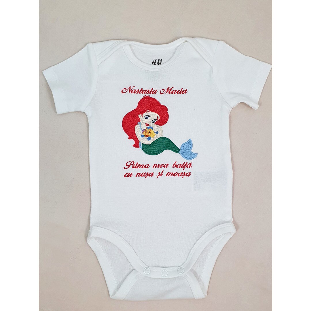 Body bebe Prima baita personalizat prin broderie, Ariel, alb, bumbac ...