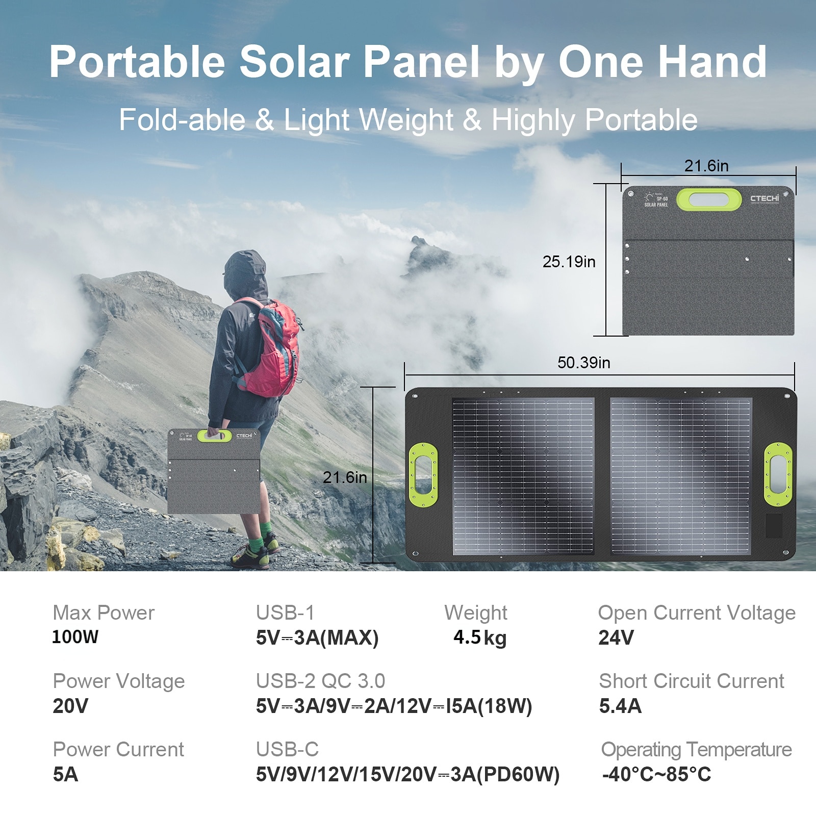 Panou Solar Pliabil CTECHi 100W -Gri - eMAG.ro