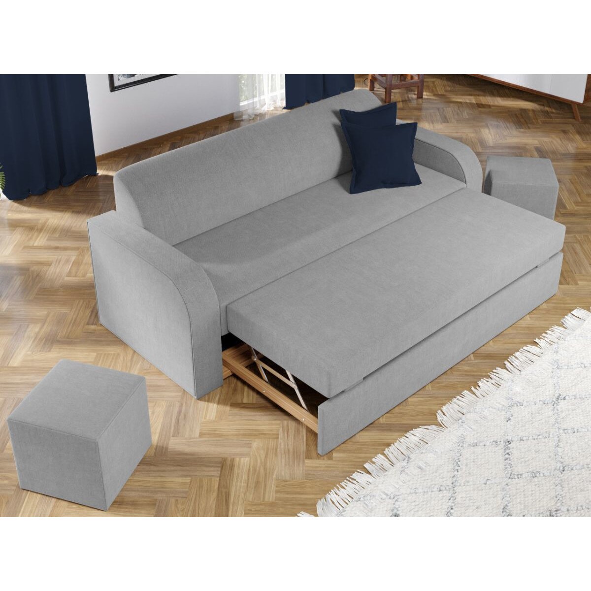 Canapea Mini, extensibila, stofa, 220 x 84 x 83 cm, Gri Deschis - eMAG.ro