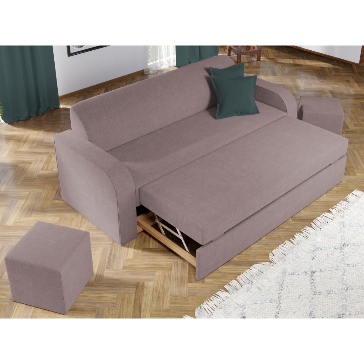 Canapea Mini, extensibila, stofa, 220 x 84 x 83 cm, Roze - eMAG.ro