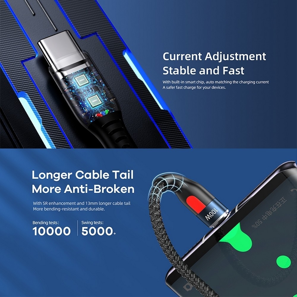 Remax RC-188a USB-Type-C кабел 5A 1.0m, черен - eMAG.bg