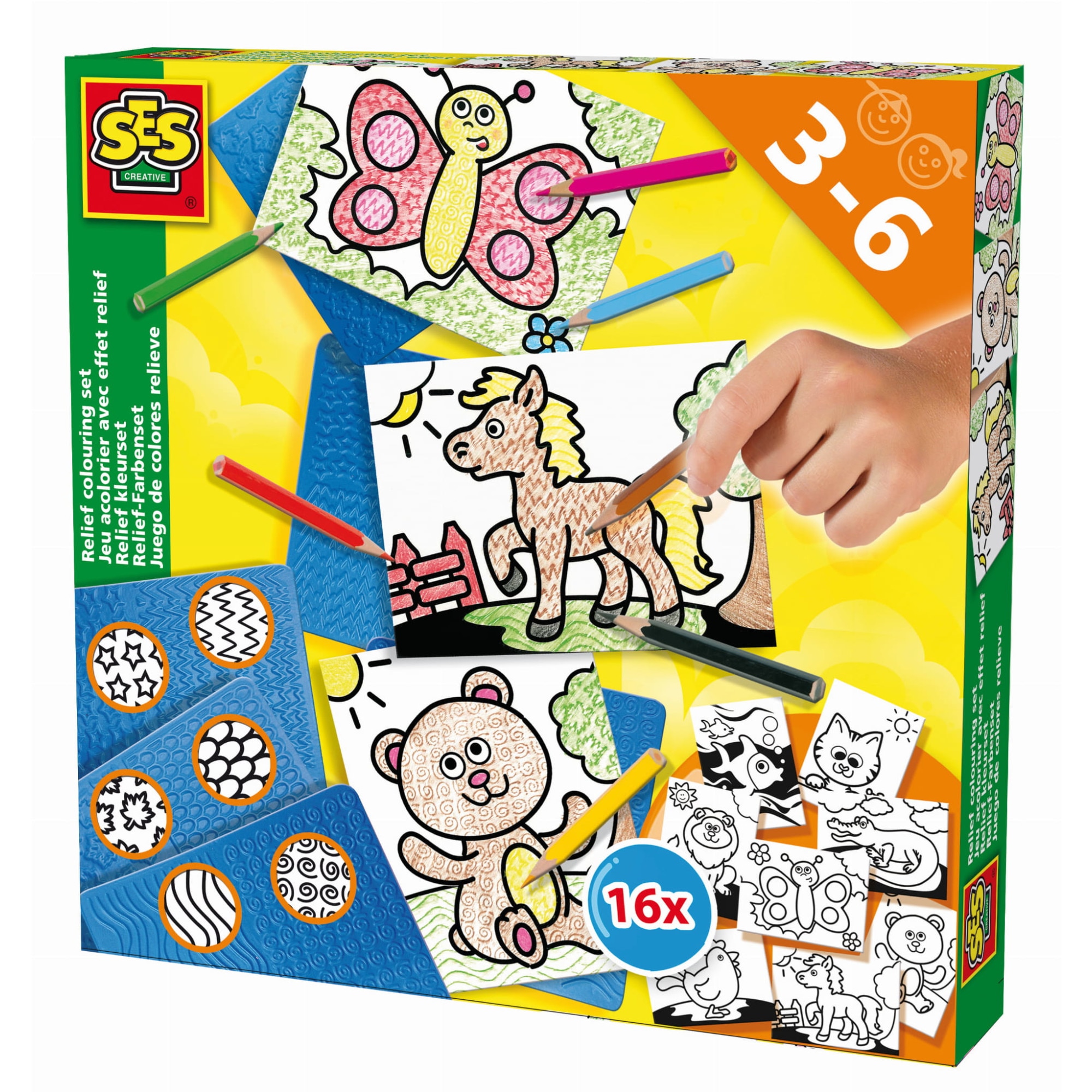 Set 16 fise de colorat, SES Creative, Creioane incluse, 3 ani+ ...