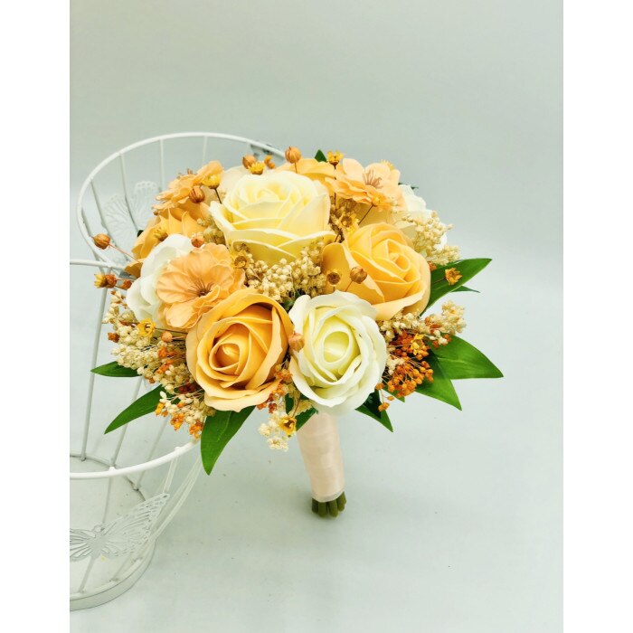 Buchet mic personalizabil cu trandafiri, floarea miresei si cires Somon ...