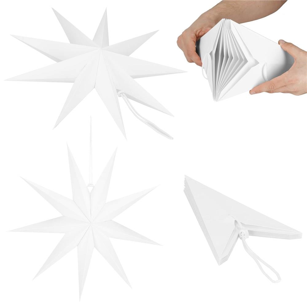 Stea decorativa 3D din hartie, cu 9 colturi, 60cm, alba - eMAG.ro
